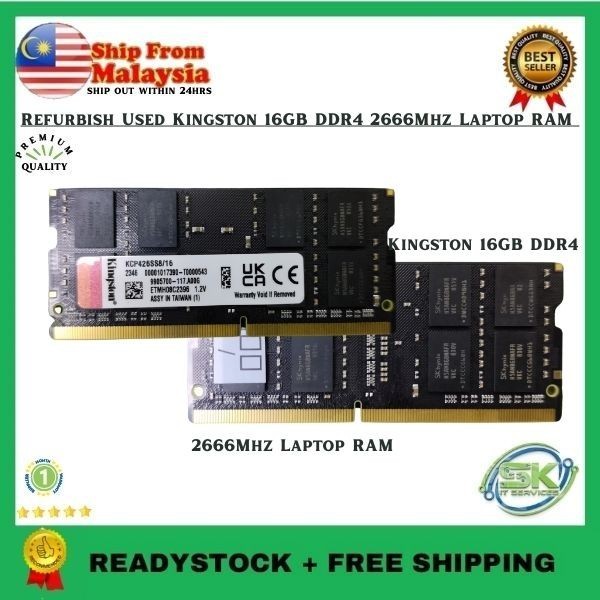 Refurbish Used Kingston 16GB DDR4 2666Mhz Laptop RAM | Shopee Malaysia