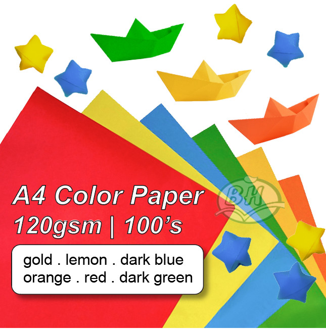 A4 Color Paper/ Two Sheet Card (120gsm) 100s/ream (Gold/Lemon/Dark Blue ...