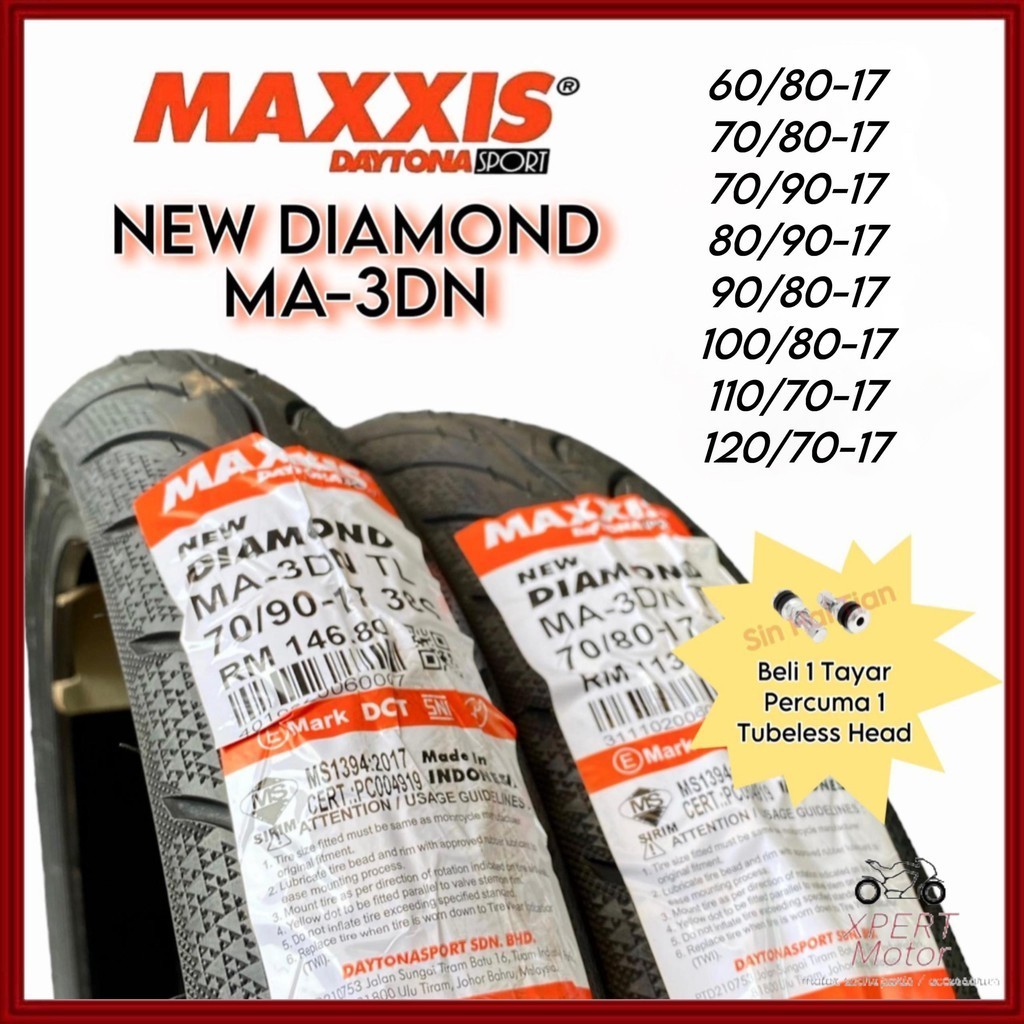MAXXIS Diamond Tubeless tyre 60/80-17 70/80-17 70/90-17 80/90-17 90/80 ...