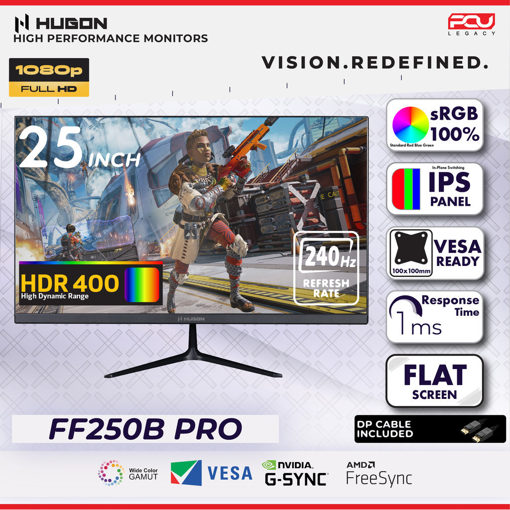 HUGON 25" 240Hz FHD 1ms HDR400 FLAT Adaptive-Sync Gaming Monitor ...