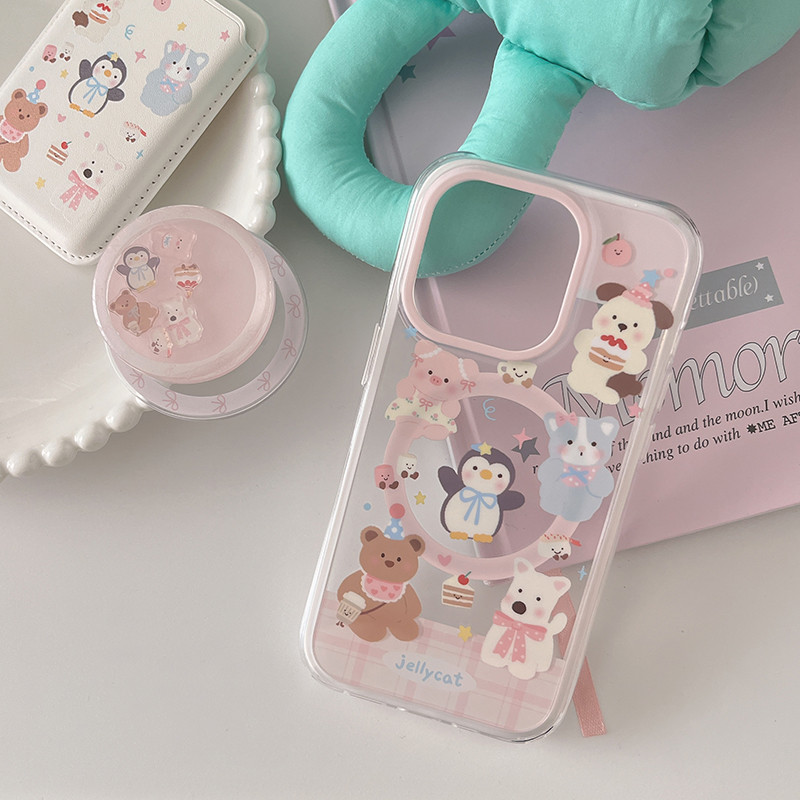 Cute Jellycat Penguin Bear Sliding Holder Stand Wireless Charging Phone ...