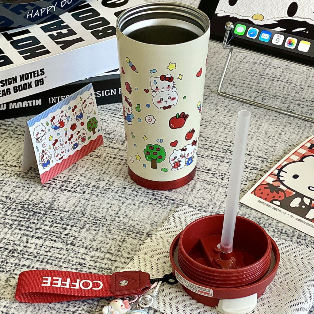 HelloKitty Cup Straw Insulated Cup Cute Double Drinking Cup Stainless Steel Coffee Cup Large ...