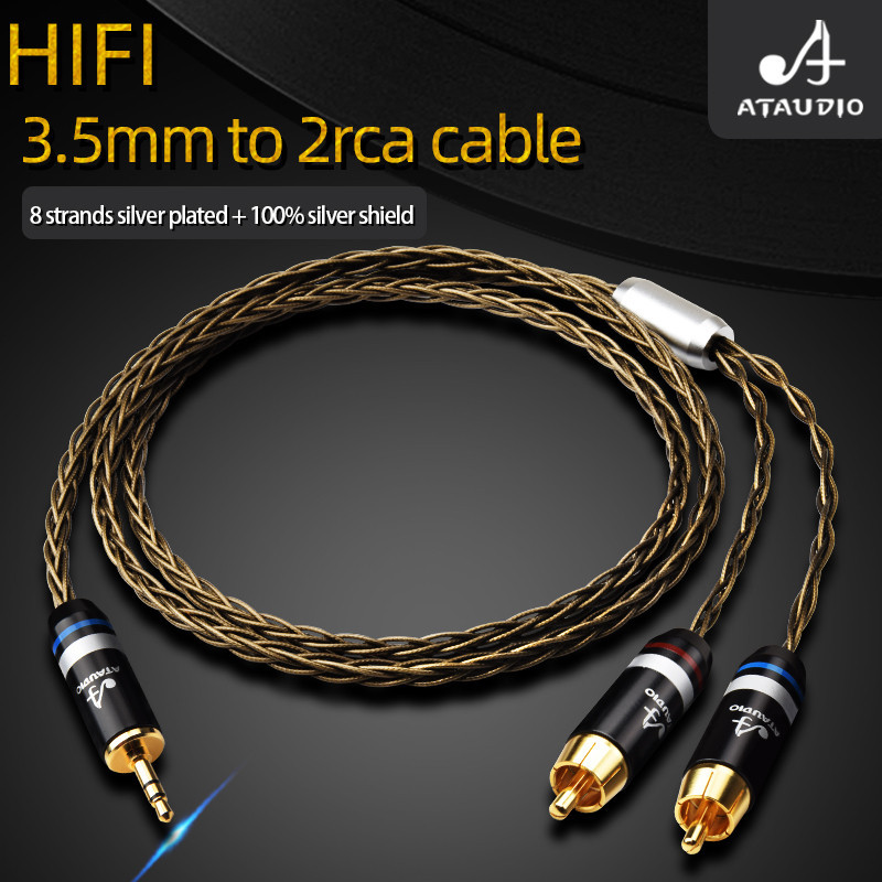 ATAUDIO HiFi 3.5mm to 2RCA Cable Hi-end Silver-plated PC Mobile Mhone ...