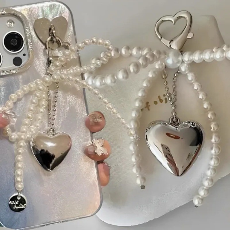 Mobile Phones Pendant - Delicate Sweet Pearls Bow Keychain - Fashion ...