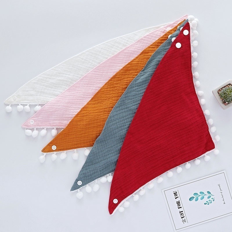 Baby Gauze Triangle Scarf Double Buckle Newborn Bib Baby Solid Color ...