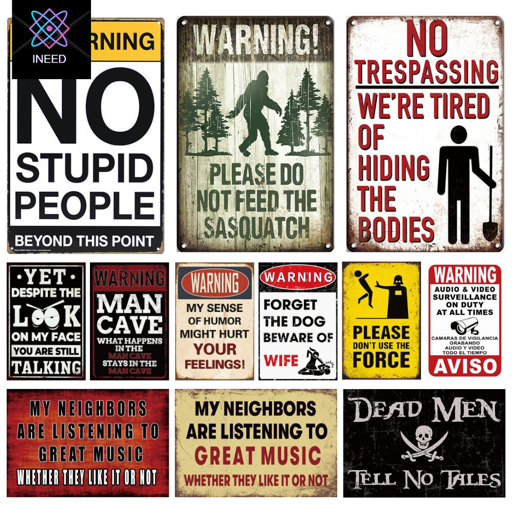 Vintage Warning Metal Tin Signs No Stupid People Beyoud this Point Wall ...
