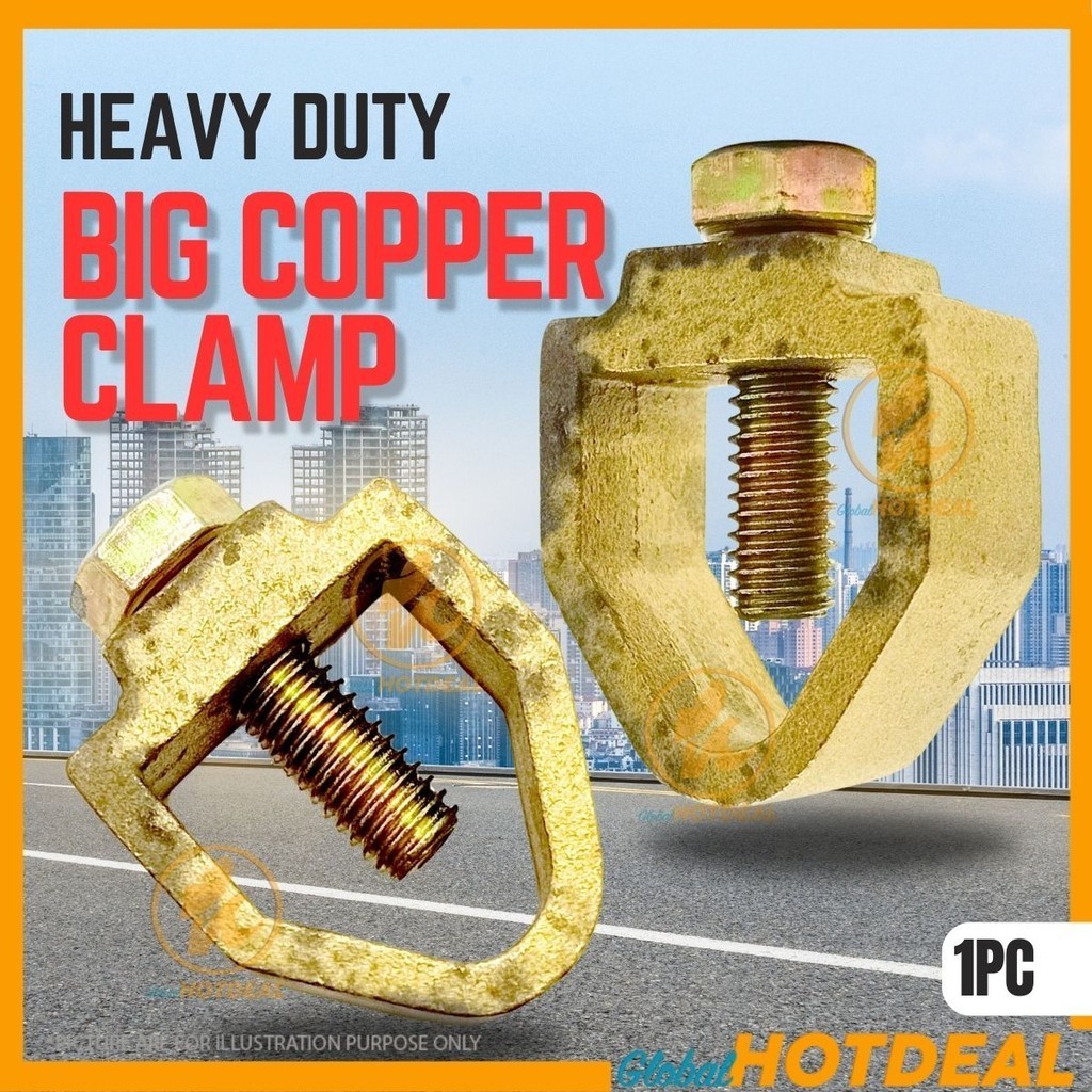 1PC BIG Heavy Duty Copper Rod Clamp Earth Rod Brass Clamp Pengapit ...