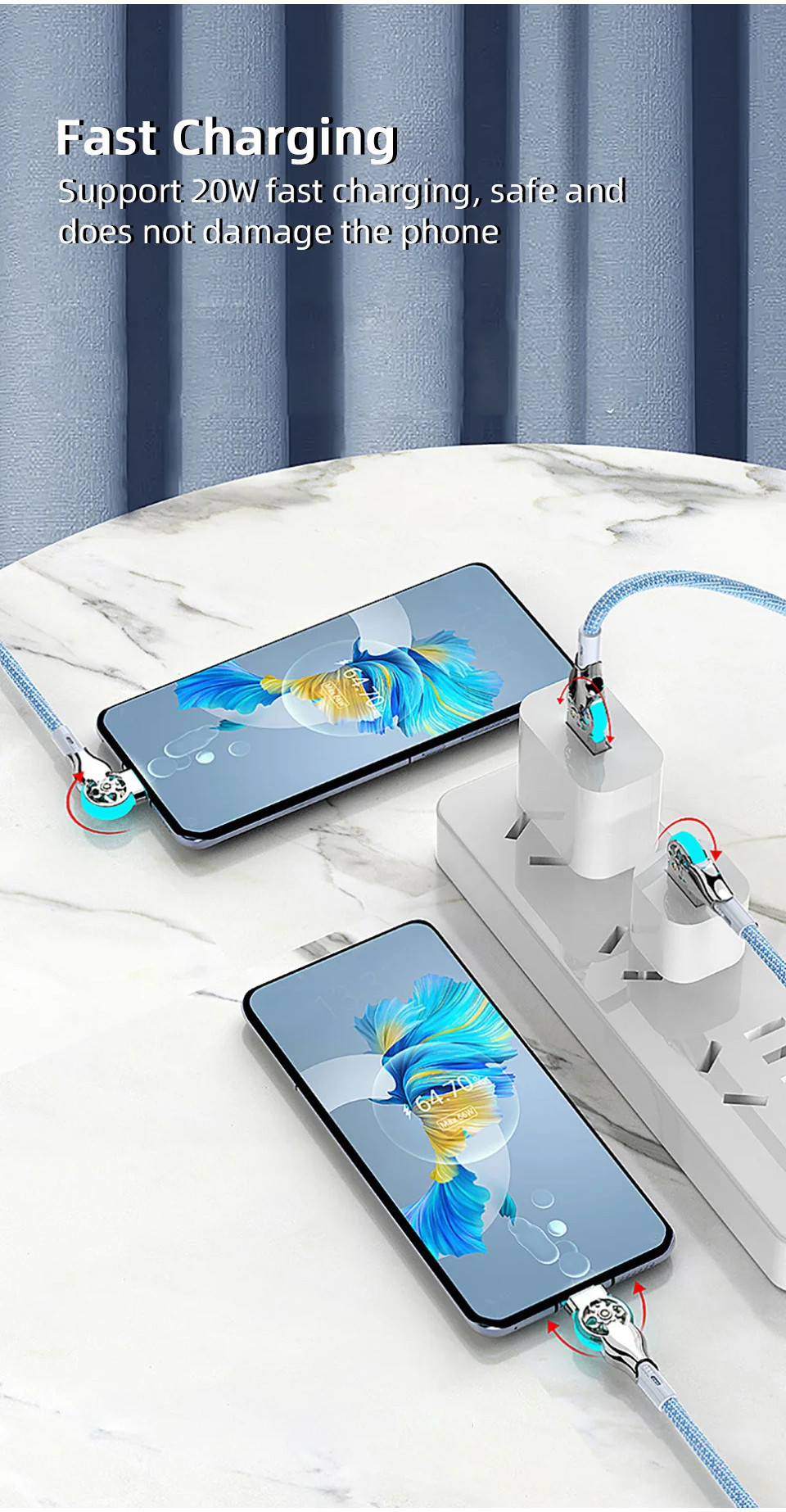 Double Rotatable Cable USB A to Type C Double Elbow 180 Degree Rotation ...