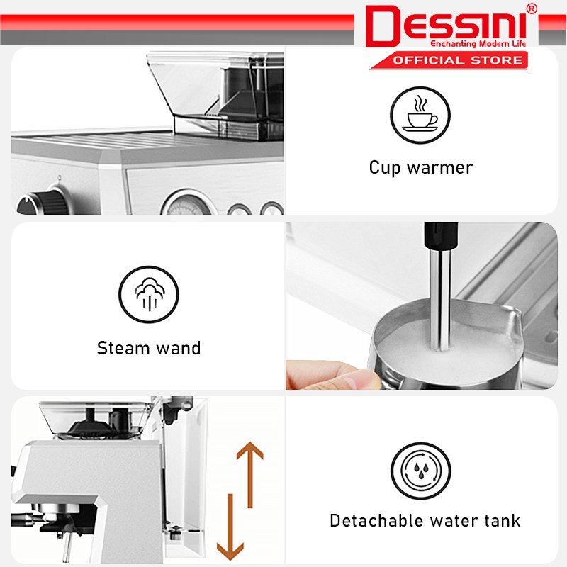 DESSINI ITALY 20 Bar 2.3L Espresso Coffee Maker Brew Cappuccino Latte ...