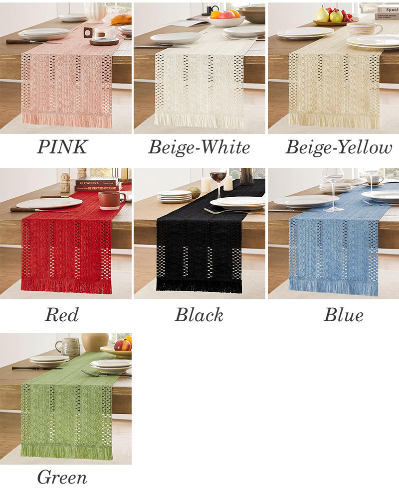 Table Runner Bohemian Style Cotton and Linen Woven Tassel Striped ...