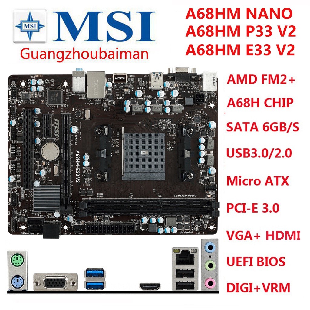 MSI A68HM-E33 V2 Motherboard for AMD Socket FM2+ A68 A68H Desktop board A68HM-P33 & A68HM NANO ...