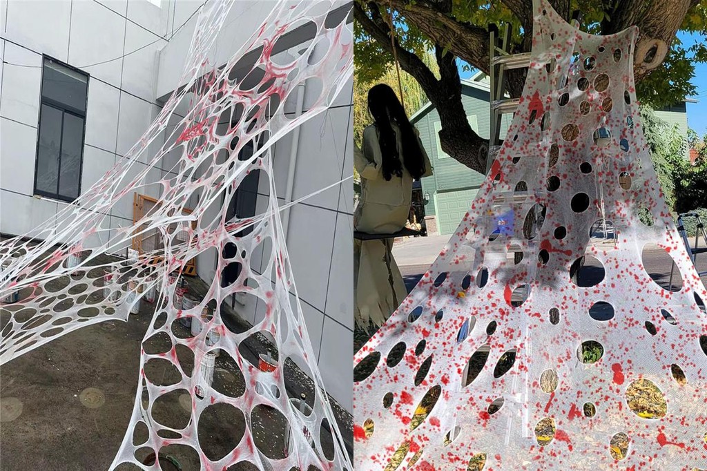 [Ma] Halloween Prop Blood Gauze Spooky Halloween Spider Web Decoration ...
