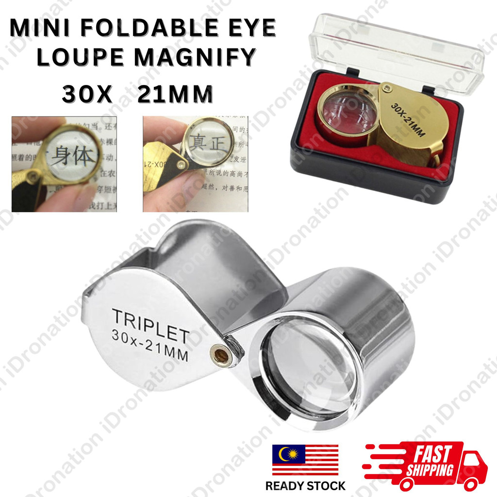 Portable 30x Power 21mm Jewelers Magnifier Glass Gold Eye Loupe Jewelry ...