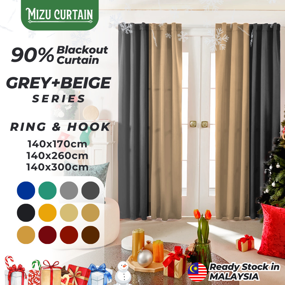 MIZU 90% Blackout Curtain Grey Beige Langsir Tebal Curtain Blackout ...