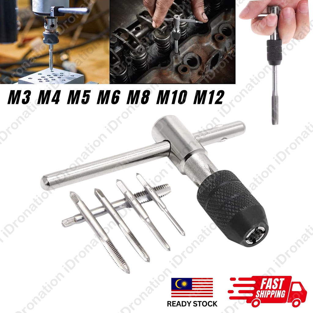 Screw Thread Taps M3 - M12 Spiral Right Hand Tap Set Adjustable Ratchet ...