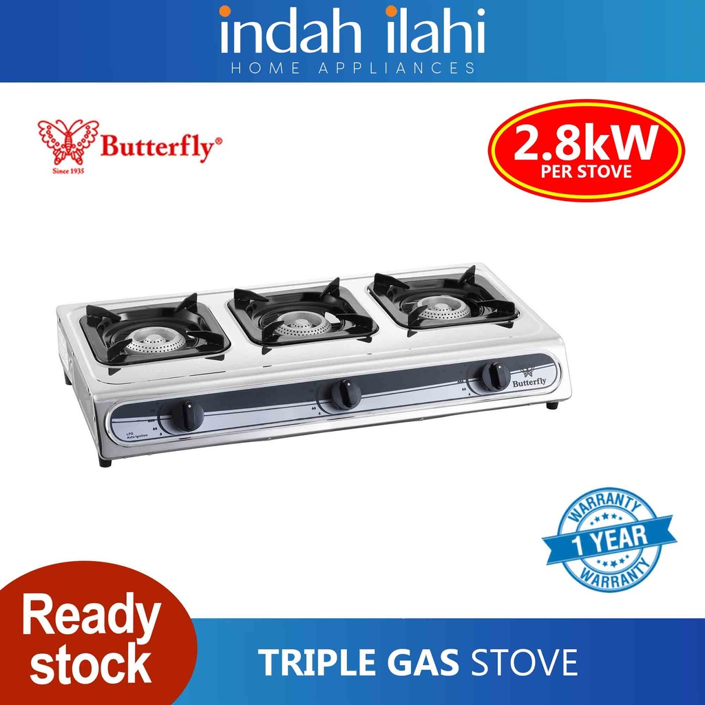 Butterfly Triple Burner Gas Stove BGC-3011L | Shopee Malaysia