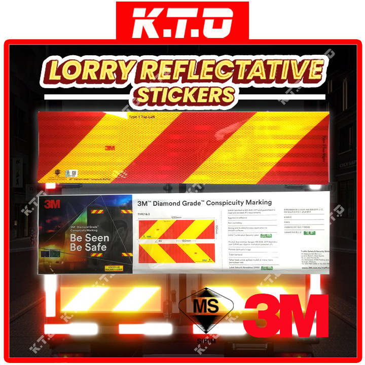 Original 1 Pair 3M Diamond Grade Yellow / Red Lorry Reflective Sticker ...