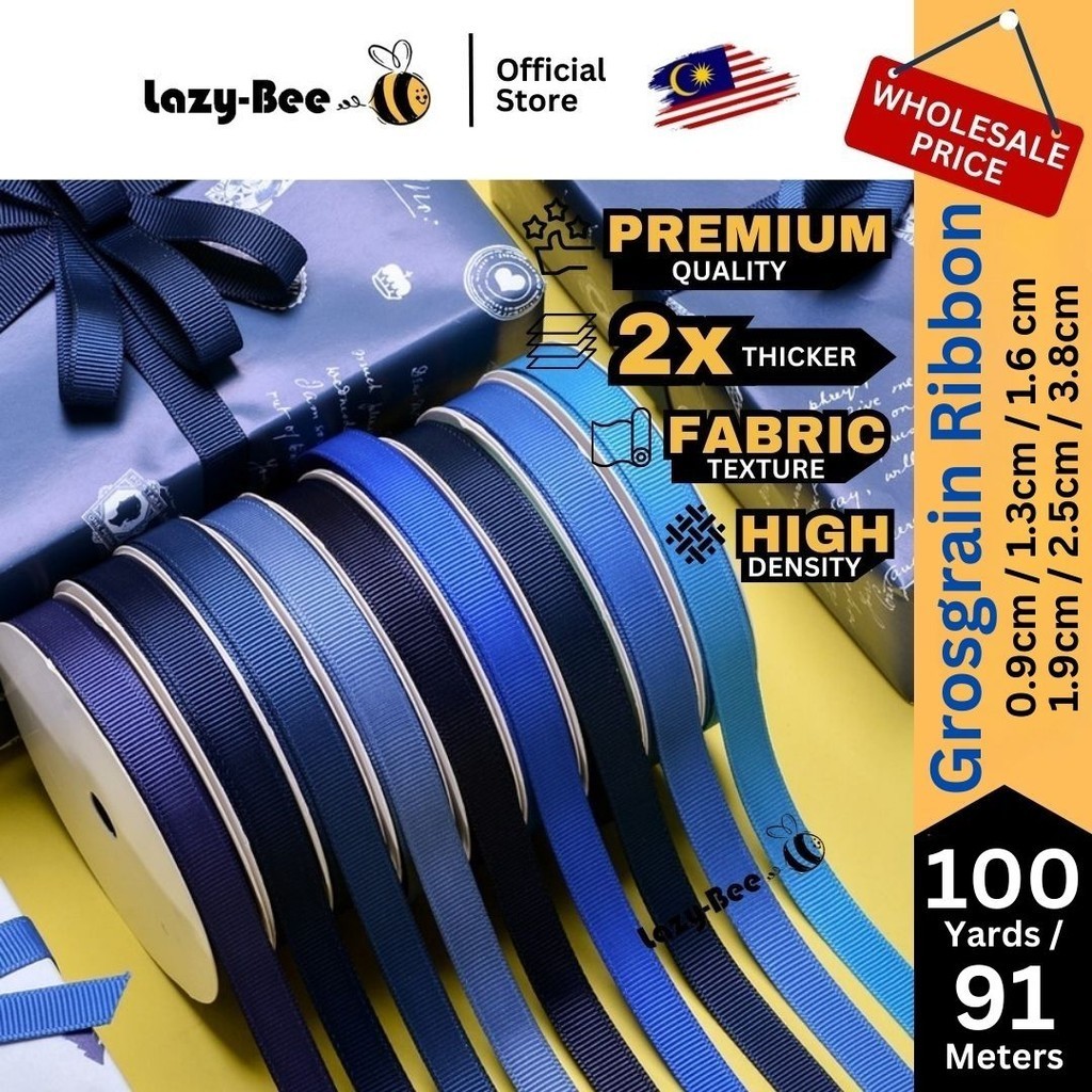 LAZY BEE 100 yards Navy Blue Teal Grosgrain Ribbon Wholesale Ribbons ...