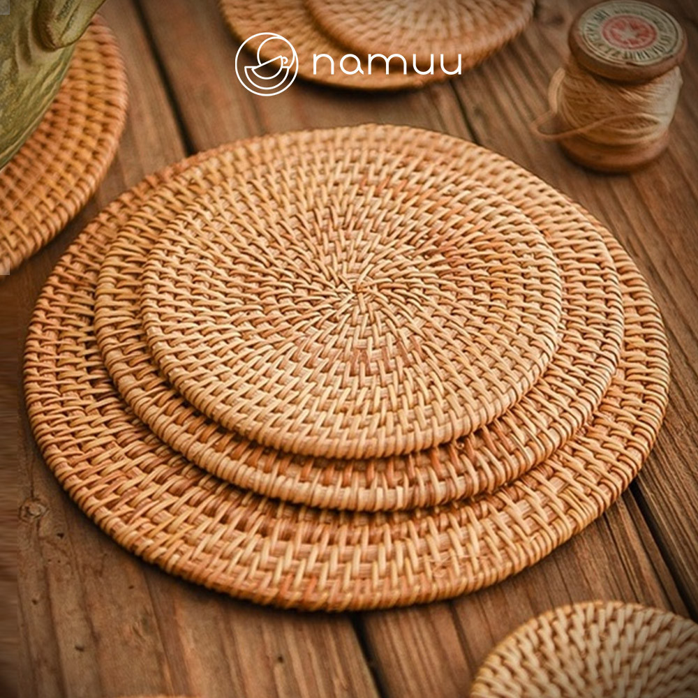 NAMUU Heat-Resistant Handwoven Round Rattan Placemat Dining Table Mat ...