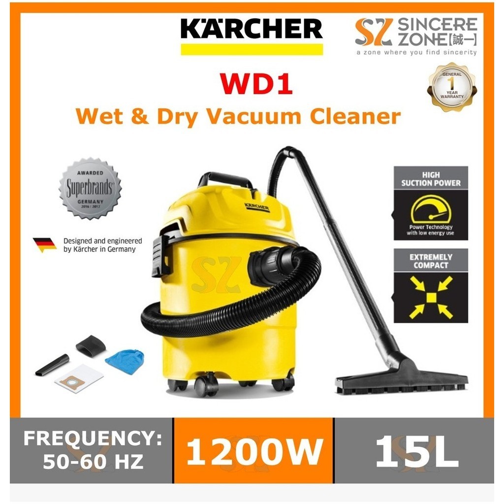 KARCHER WD1 Classic Wet & Dry Vacuum Cleaner 15L I Plastic Body ...