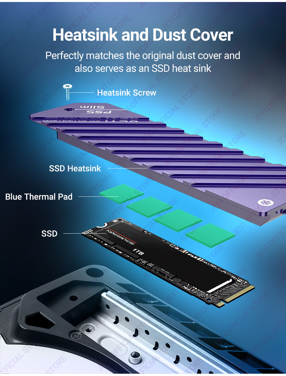 JEYI PS5 Slim/Pro SSD Heatsink, M.2 SSD Cooler and Cover 2 in 1 for ...