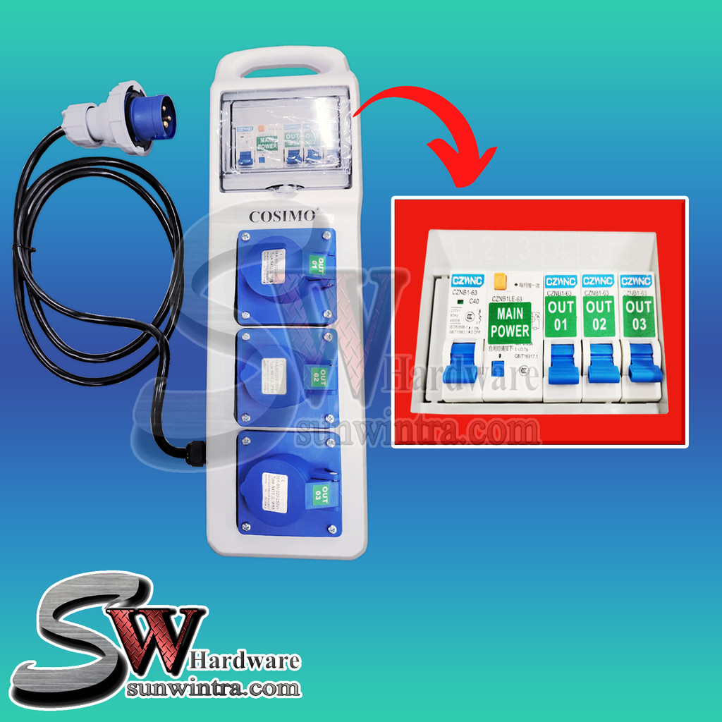 SW HARDWARE PORTABLE DISTRIBUTION BOX 3 X 16A 3WAY INDUSTRIAL PLUG ...