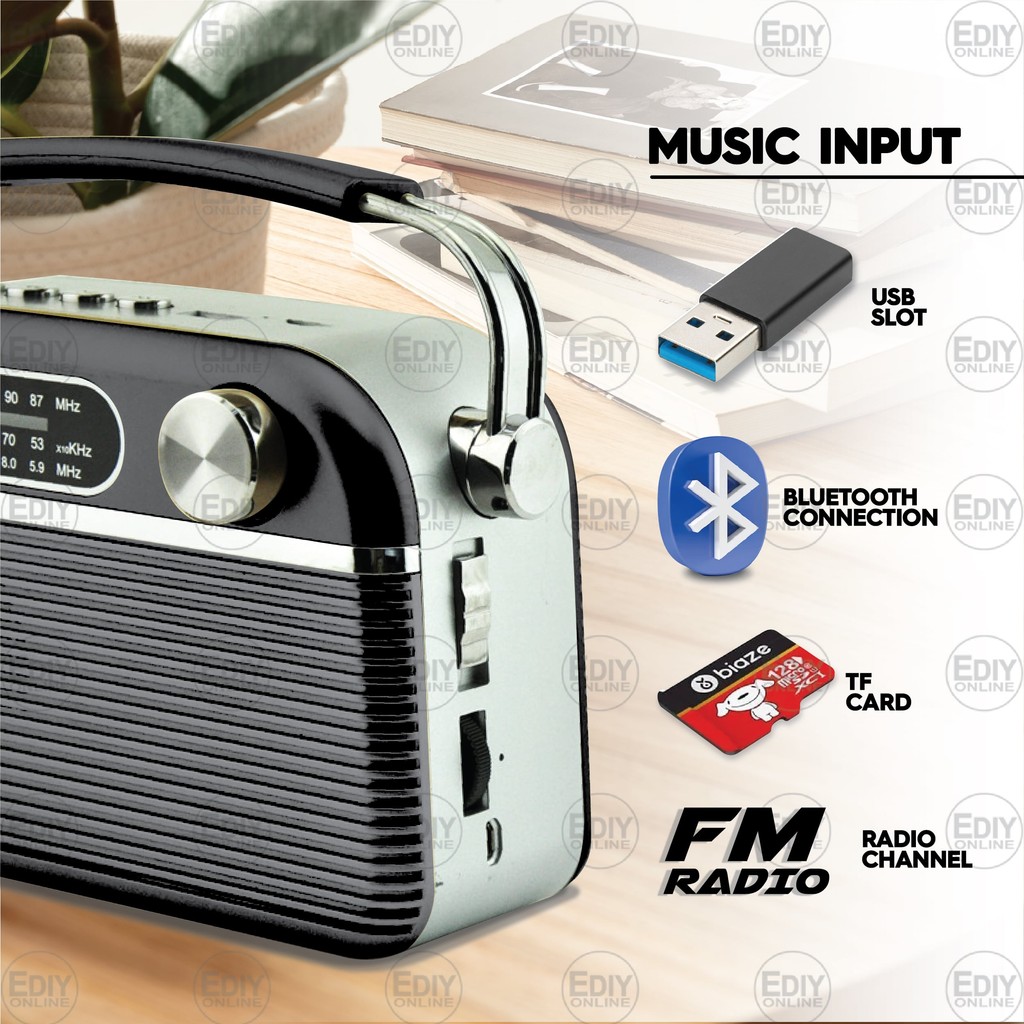 Rechargeable Portable Radio FM AM SW 3 Band Wireless Bluetooth USB TF ...