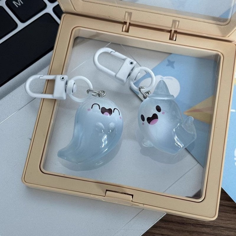 Halloween Jelly Ghost Keychain 3D Cartoon Night Light Elf Pendant ...