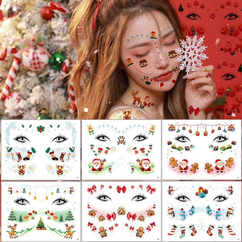 [ Featured ] Christmas Face Stickers - Temporary Tattoo Patch - Body ...