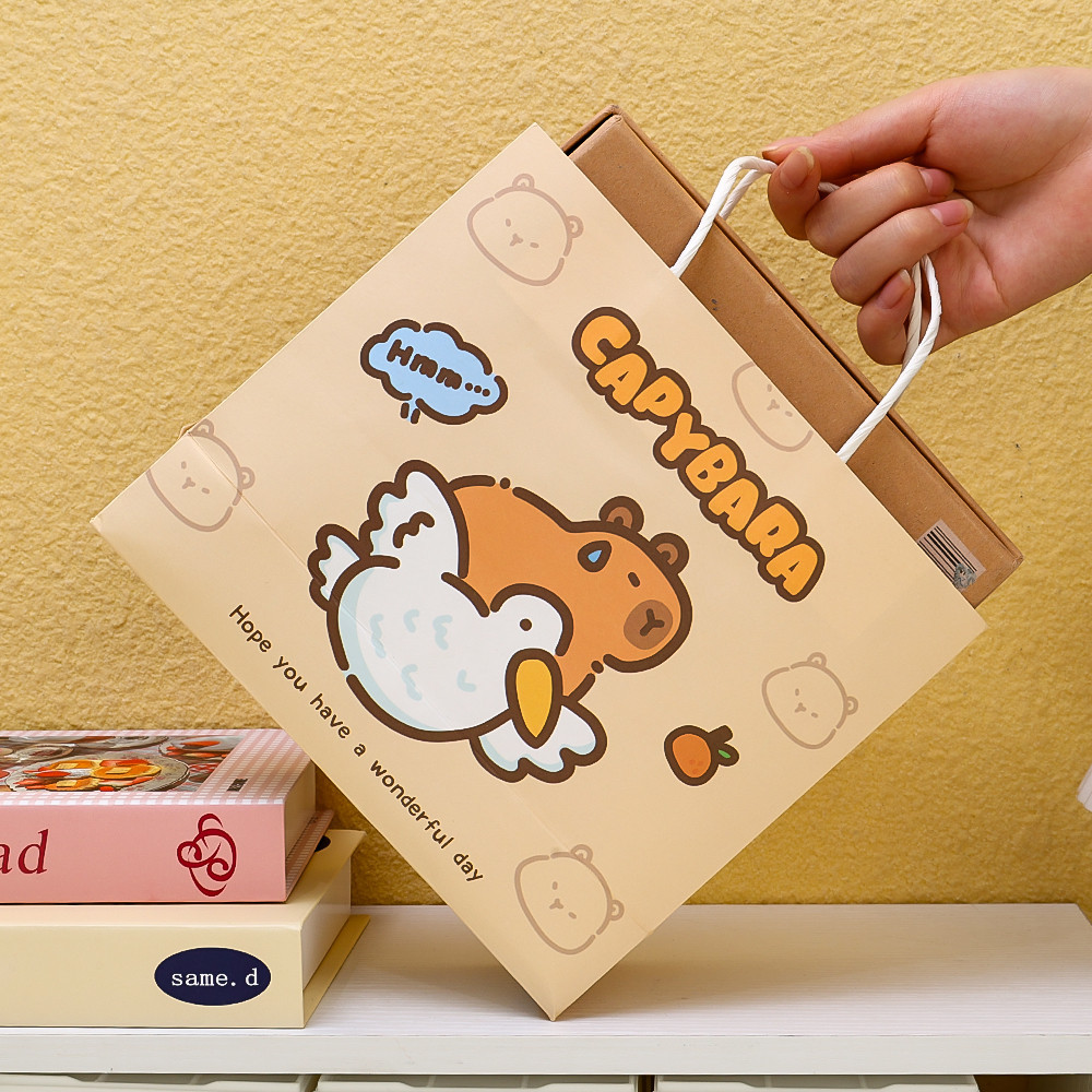 Large Capacity Cute Cartoon Paper Tote Bag - Trendy Capybara/Crayon ...