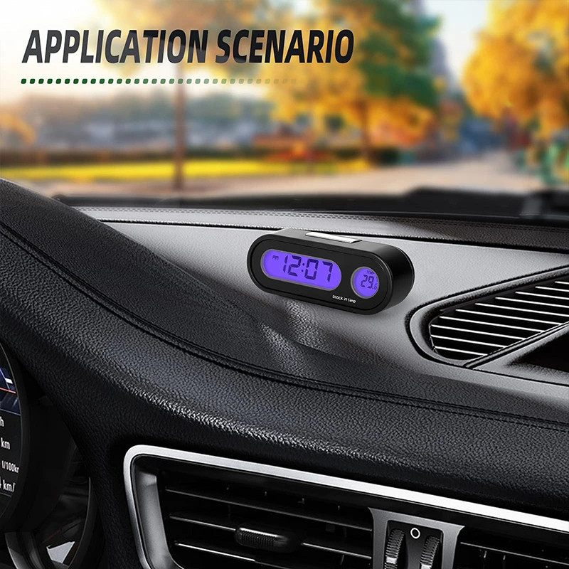 Car Clock Digital Thermometer Time Watch 2-in-1 Car Clock Luminous LCD ...
