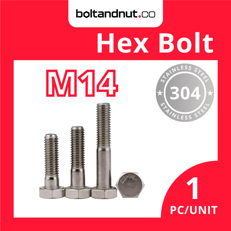 M14 Hex Bolt DIN931 | SUS 304 Stainless Steel Grade A2-70 | Half Thread Skru | M14 Screw | Bolt ...