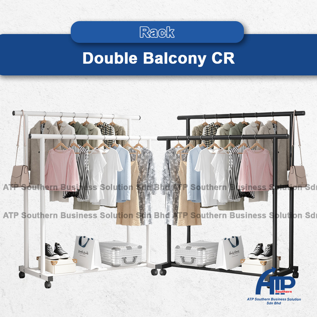 Double Pole Clothes Rack Retractable Top Horizontal Rod Sturdy Metal ...