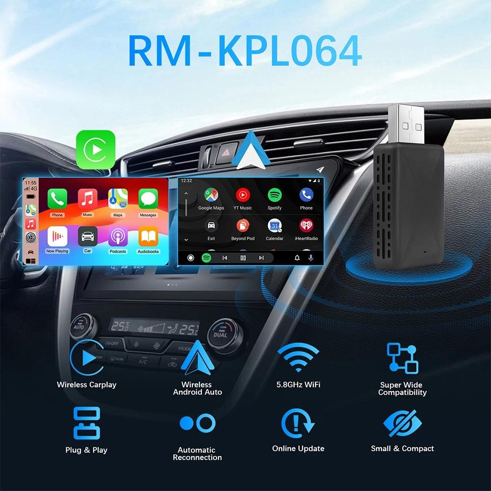 Wireless Carplay Android Auto Adapter 2 in 1 Mini Box Plug&Play CarPlay ...