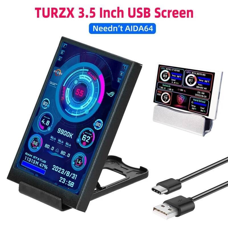 TURZX 3.5 / 5 Inch IPS USB Secondary Screen for Computer CPU GPU RAM ...