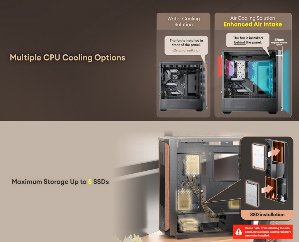 OKINOS Cypress 7 Wood Fusion Gaming ATX PC Case PC Casing - 4x PWM FAN ...