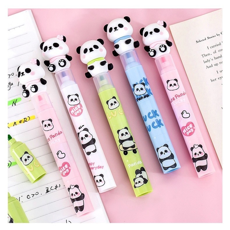 Kreatif Panda tiga warna pendarfluor Pen pelajar alat tulis Splicing ...
