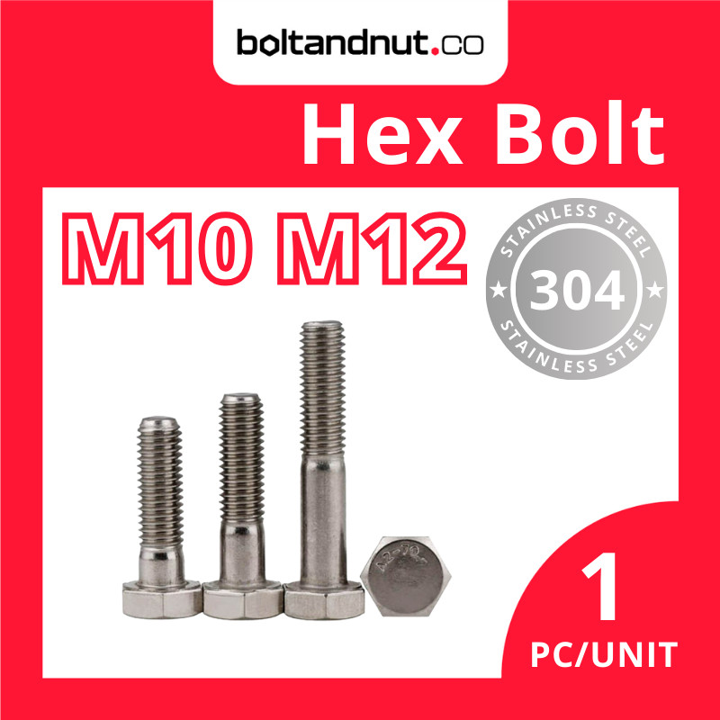 M10 M12 Hex Bolt DIN931 | SUS 304 Stainless Steel Grade A2-70 | Half Thread Skru | M10 Screw M12 ...
