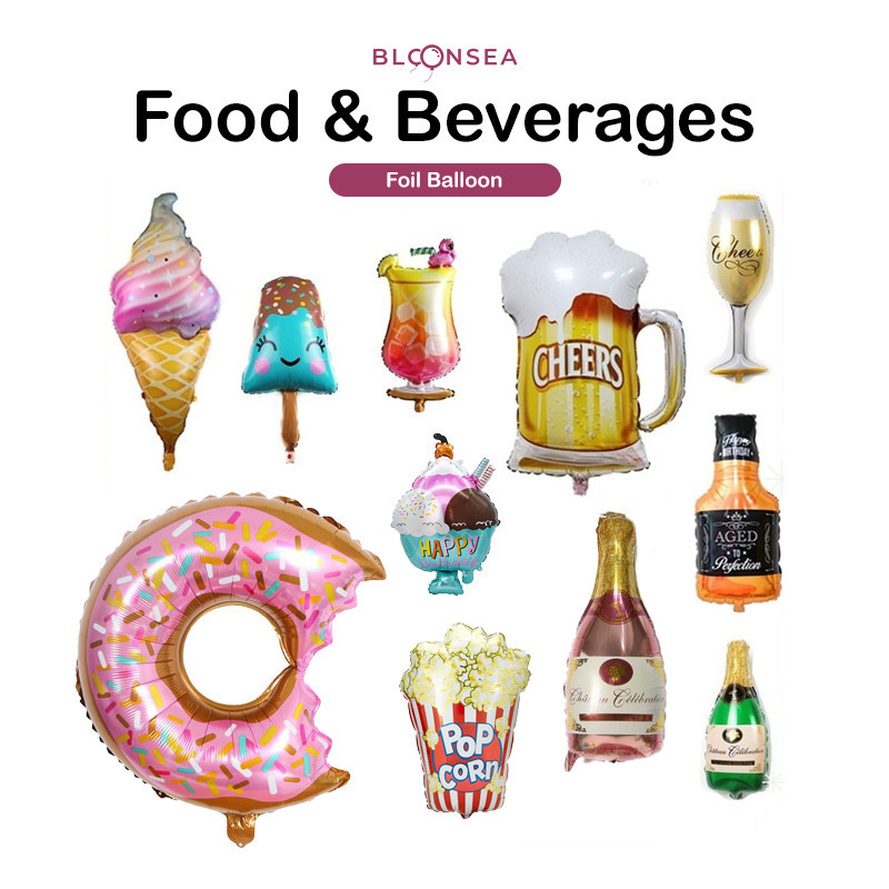 Food Balloon Doughnut Popcorn Pizza Champagne Wine Glass Foil Balloons ...