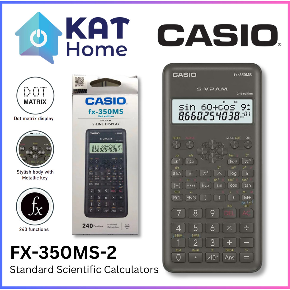 CASIO FX-350MS-2 STANDARD SCIENTIFIC CALCULATOR (2ND EDITION) WITH 2 ...