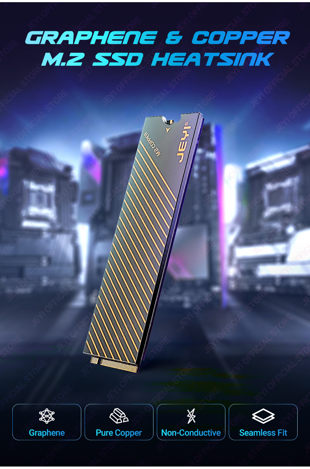 JEYI M.2 Copper SSD Heatsink with Graphene Layer, M2 NVMe NGFF 2280 ...