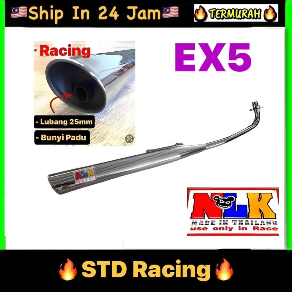 Honda EX5 / DREAM Ekzos NLK EXHAUST 25mm Standard STD RACING EXHAUST EKZOS EJOS PIPE MUFFLER ...