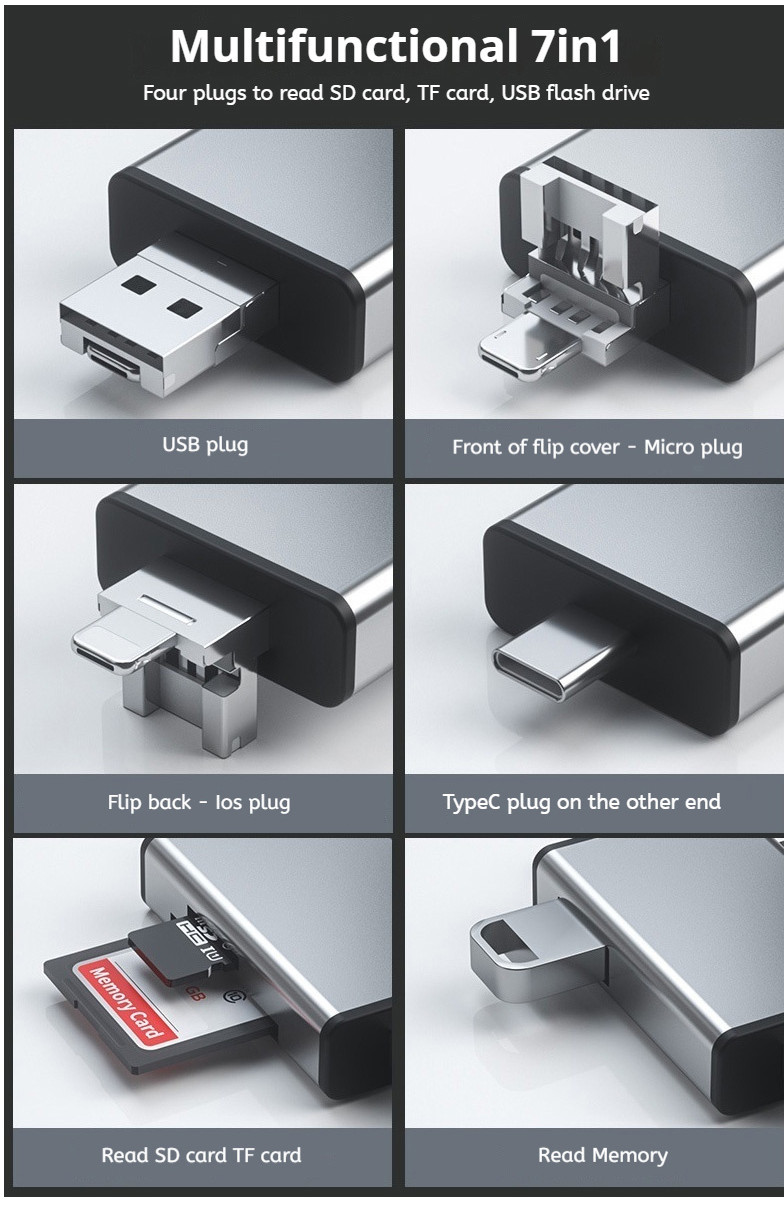7in1 OTG IOS Type-C Card Reader TF SD Converter for Smartphone card ...