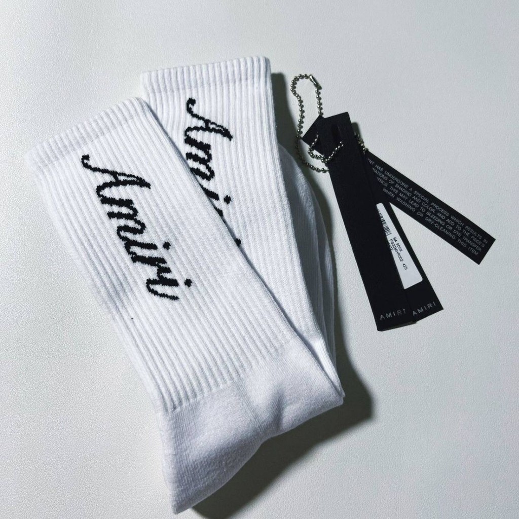 AMIRI 2023 Cursive Letters SOCK White Pure Cotton Towel Bottom Trendy ...