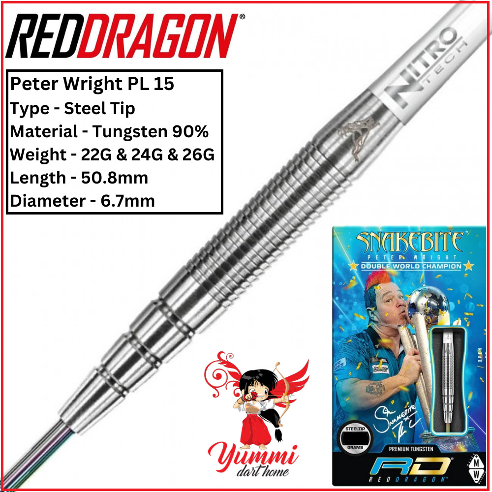 Red Dragon Dart Steel Tip Dart Snakebite Peter Wright PL15 Steel Tip Dart (22g 24G) | Shopee ...