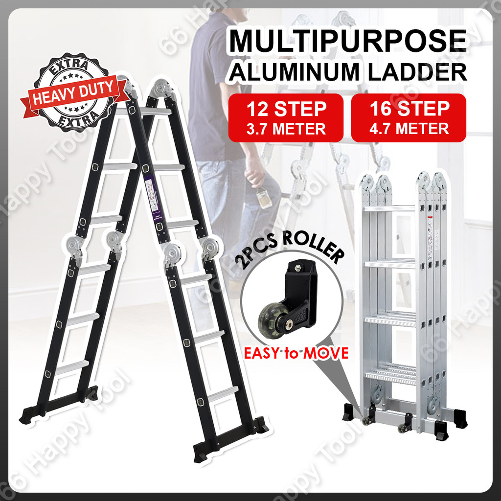 Foldable Multi Purpose Aluminium Ladder 12 / 16 Steps Multipurpose ...
