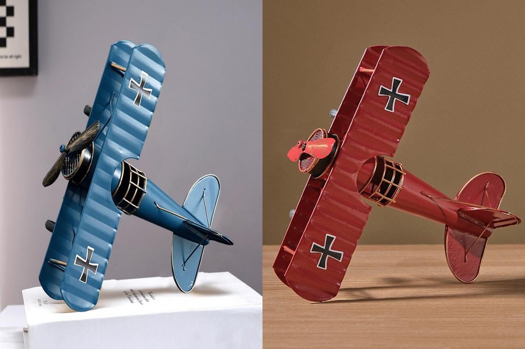 hongflower Rustic Retro Airplane Sculpture Retro Metal Biplane ...