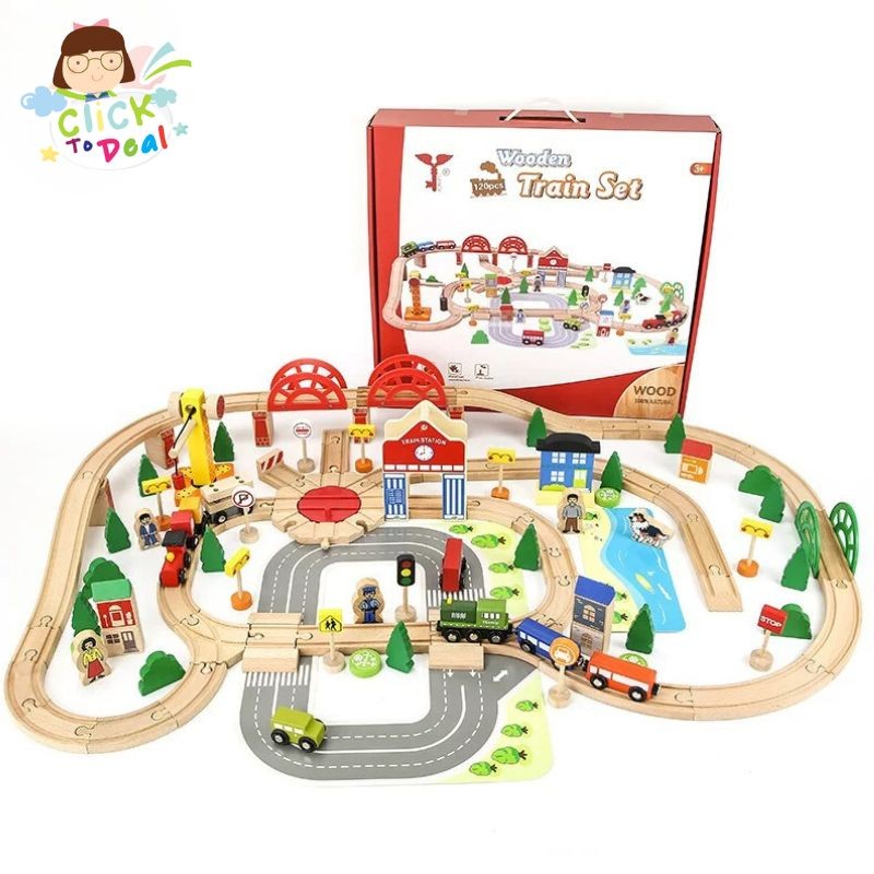 CTD 120 pcs Wooden Train Set Train Track Toy Mainan Kereta Api Kereta ...