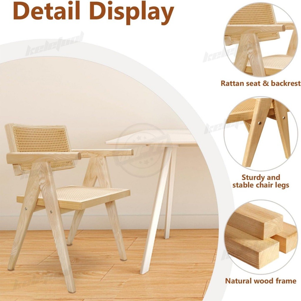 Nordic style Kerusi rotan rattan dining chair with backrest solid wood ...