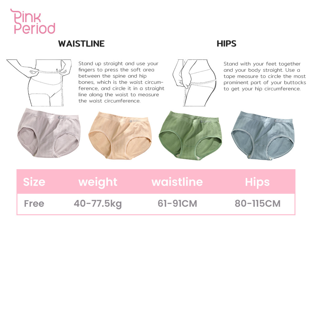 Pink Period Mid-Waist Panties Seamless Breathable Briefs Seluar Dalam ...